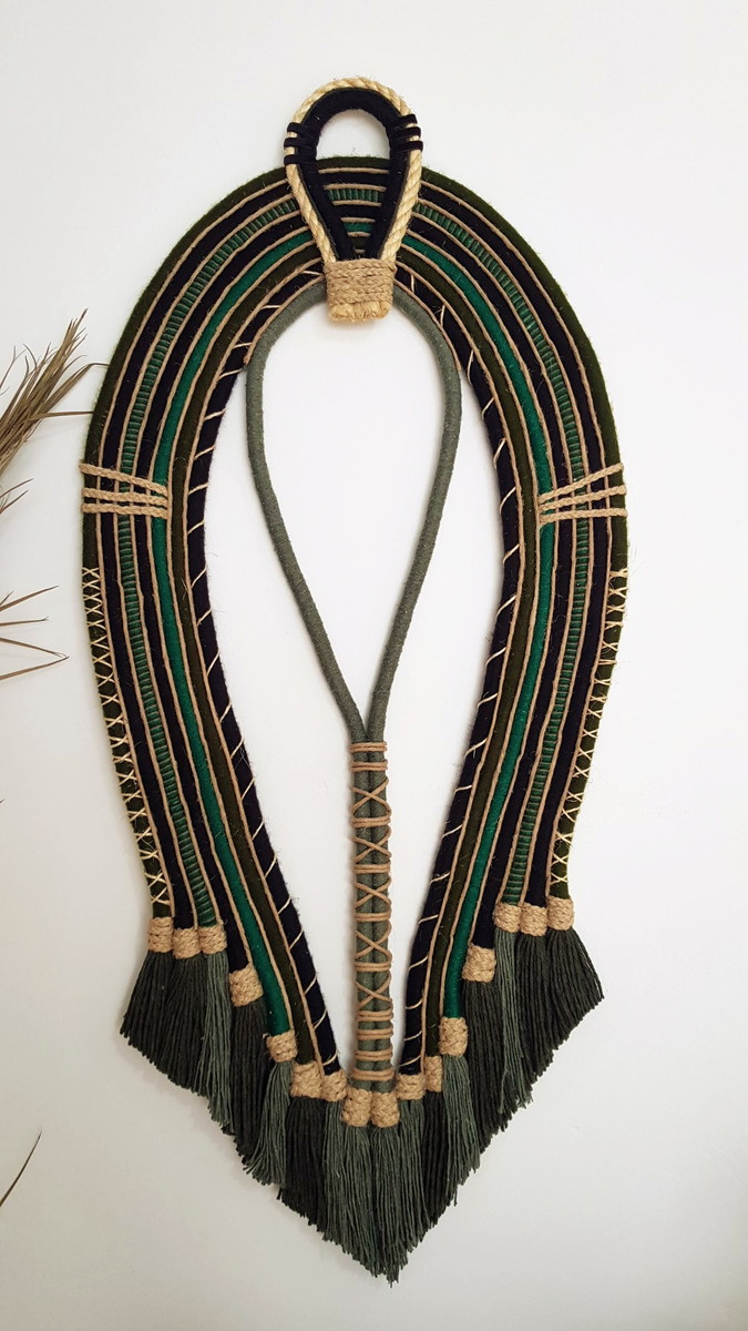 Cocar para Decoração Têxtil Macramê Tons Verde 58cm x 100cm - Ateliê ...